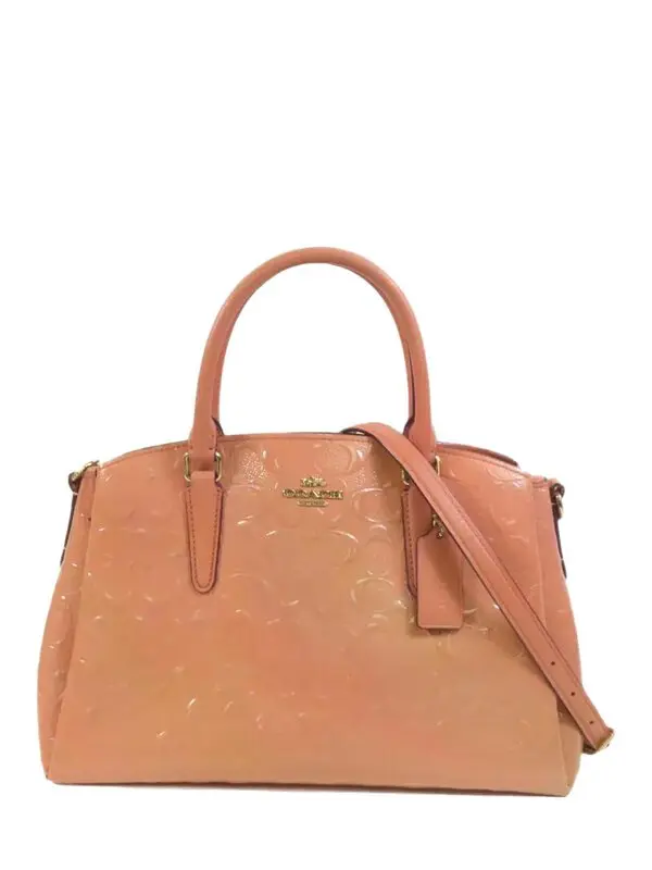 COACH VINTAGE Embossed Logo Pattern Patent Leather Tote Bag - Pink