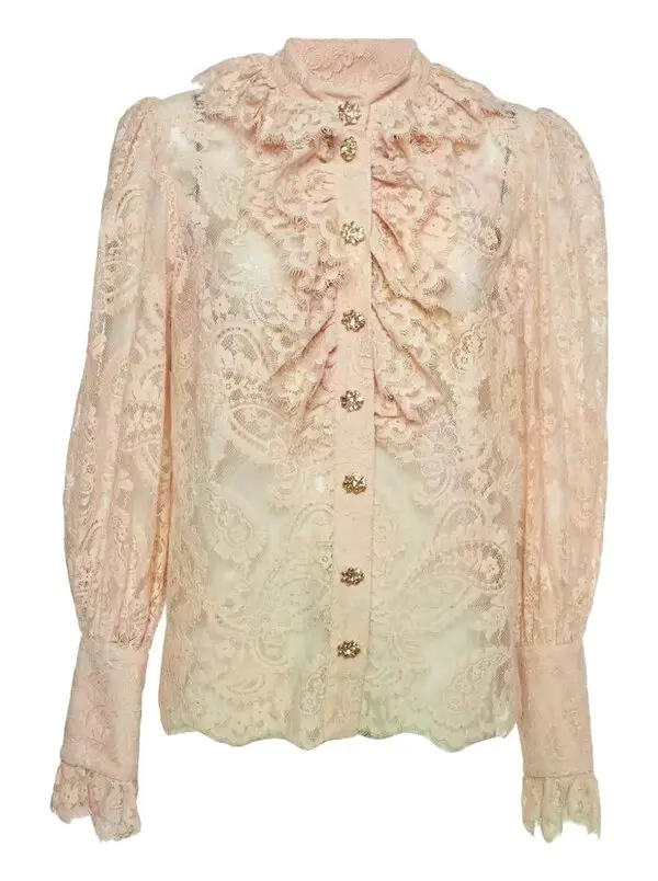 Zimmermann Sheer Lace Puff Sleeve Blouse - Pink