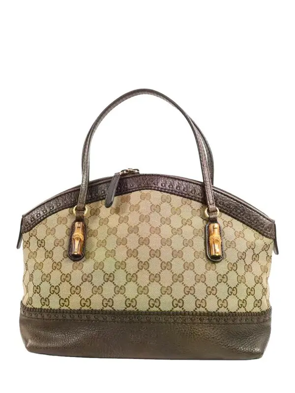 Gucci Gg Bamboo Detail Canvas Tote Bag - Brown