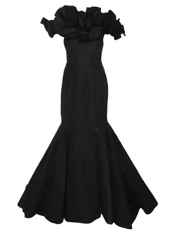 Oscar De La Renta Off-the-shoulder Floral Appliqué Gown - Black