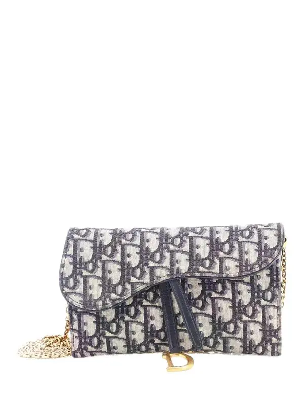 Dior Saddle Chain Wallet Oblique Canvas Crossbody Bag - Blue