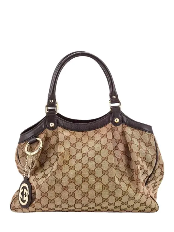 Gucci Sukey Gg Canvas Leather Medium Tote Bag - Brown