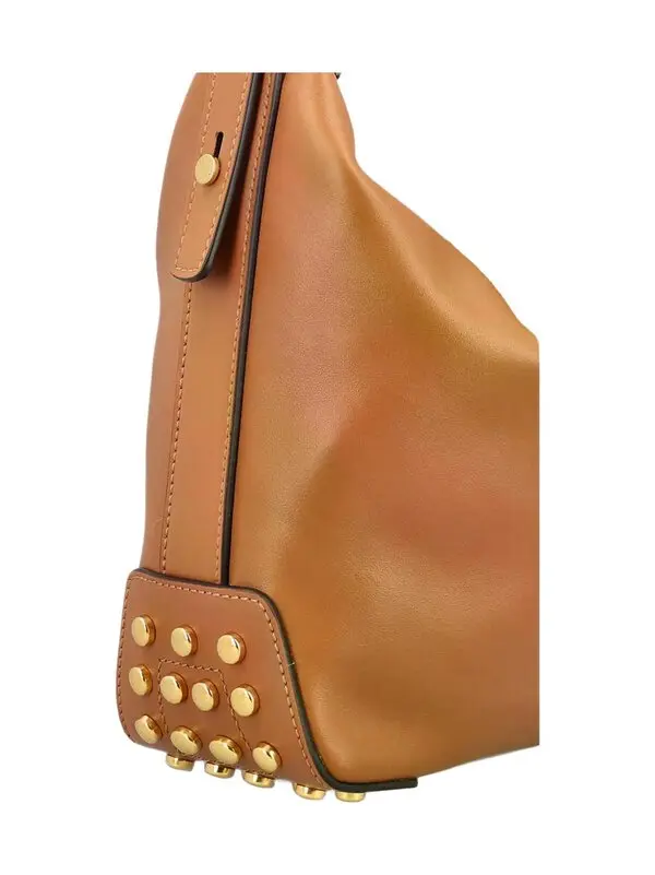 TOD'S Embellished Leather Shoulder Bag - Brown
