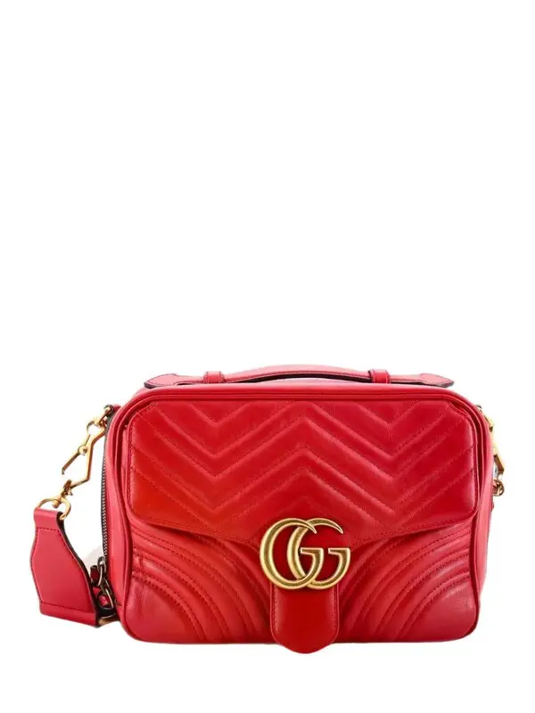 Gucci Gg Marmont Zip Around Camera Bag Matelassé Leather Small Shoulder Bag - Red