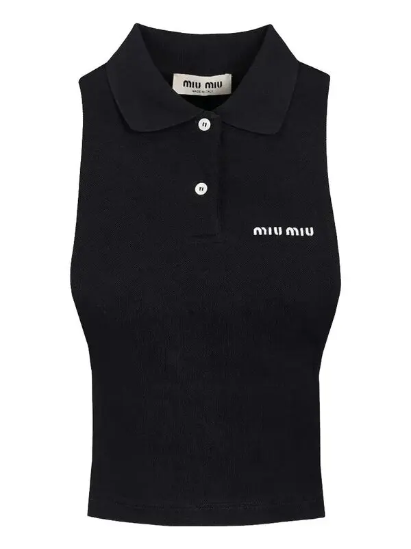 Miu Miu Sleeveless Logo Embroidered Polo Shirt - Blue