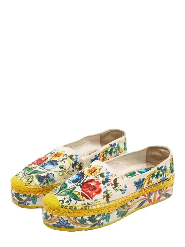 Dolce & Gabbana Floral Print Jacquard Platform Espadrilles - White