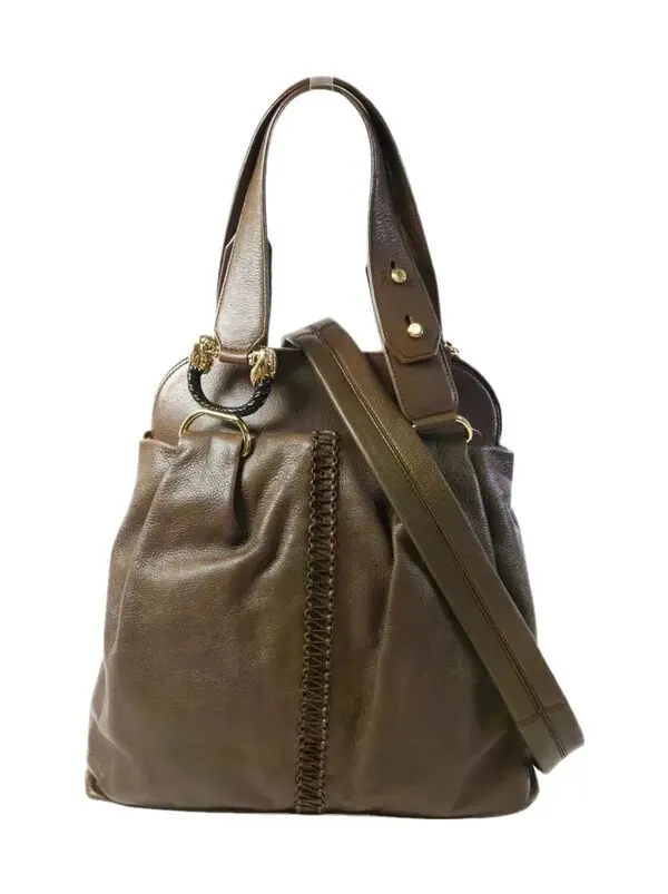 BVLGARI Lion Head Leather Shoulder Bag - Brown