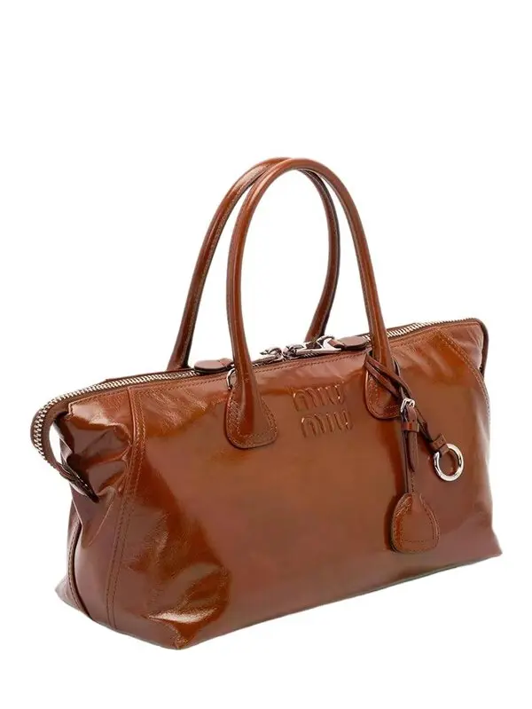 Miu Miu Logo-embossed Leather Tote Bag - Brown