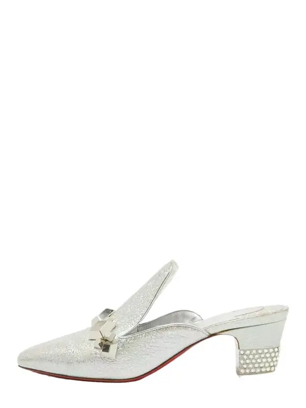 CHRISTIAN LOUBOUTIN Tone Crystal-embellished Leather Mules - Silver