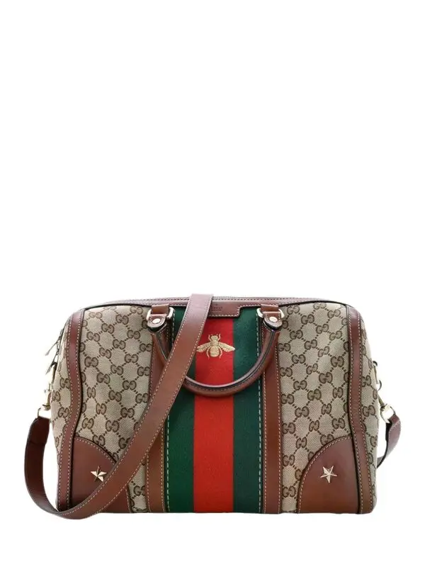 Gucci Vintage Gg Canvas Bee Web Medium Satchel - Brown