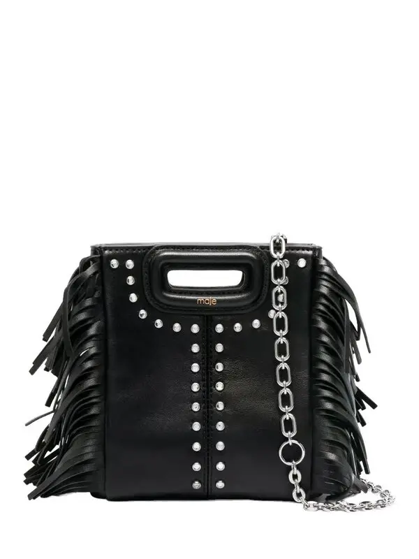 Maje M Fringed Leather Mini Bag - Black