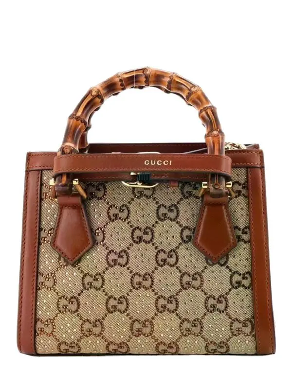 Gucci Diana Mini Tote Bag With Bamboo Handle And Crystal Embellished Gg Canvas - Brown