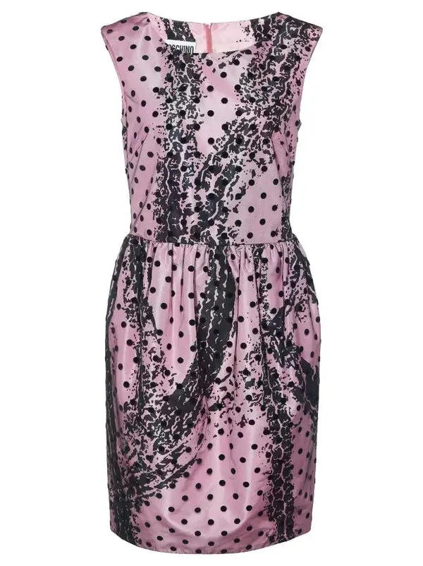 Moschino Sleeveless Polka Dot Midi Dress - Pink