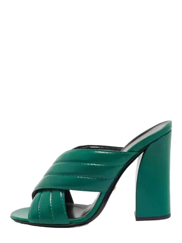 Gucci Quilted Criss-cross Block Heel Sandals - Green