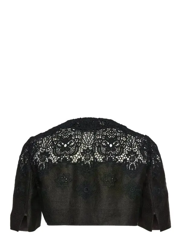 Dolce & Gabbana Floral Lace Cropped Jacket - Black