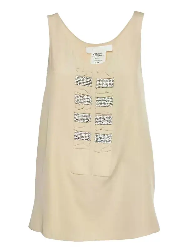 Chloé Sleeveless Top With Crystal Embellishments - Neutrals