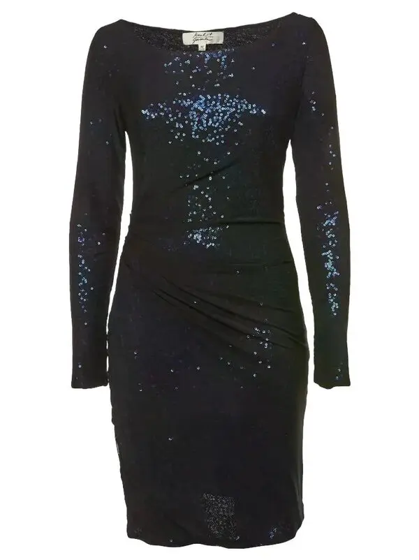 Badgley Mischka Sequin Ruched Midi Dress - Black