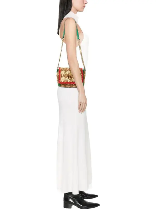 Gucci Small Gg Marmont Raffia Crossbody Bag - Neutrals