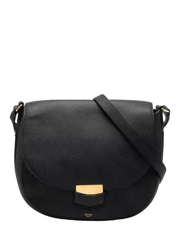 Celine Medium Grained Calfskin Trotteur Crossbody Bag - Black