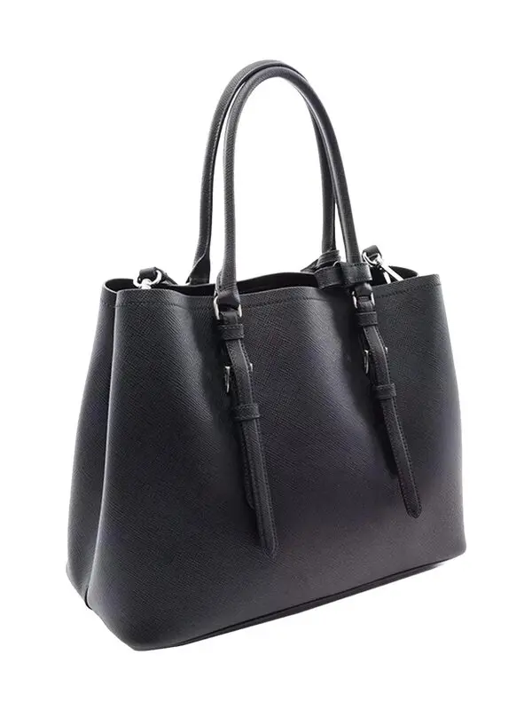 Prada Saffiano Cuir Double Handle Satchel - Black
