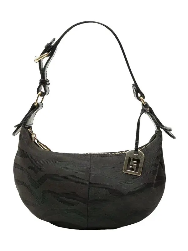 Fendi Zebra Print Canvas Hobo Bag - Black