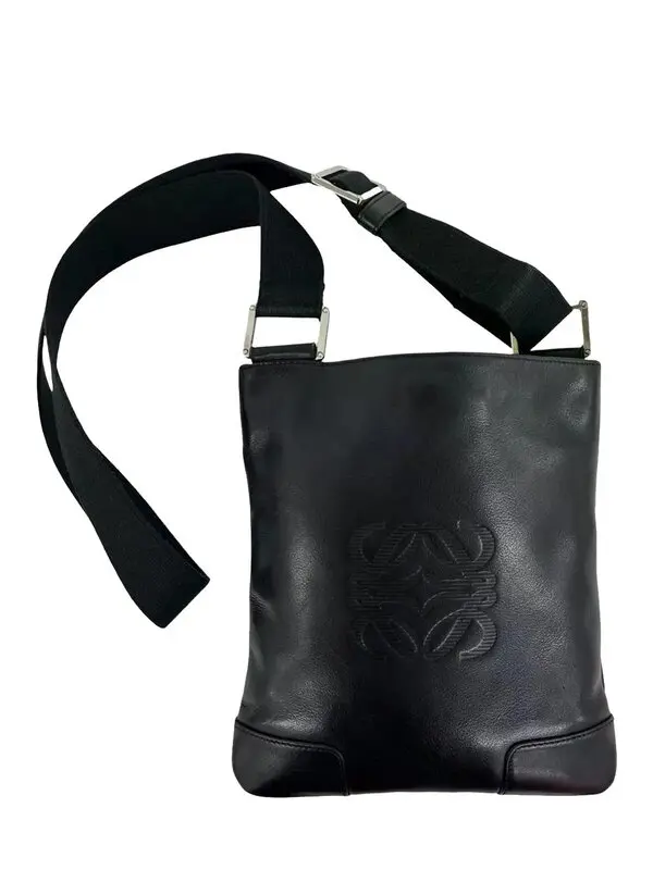 Loewe Leather Anagram Flat Crossbody Bag - Black