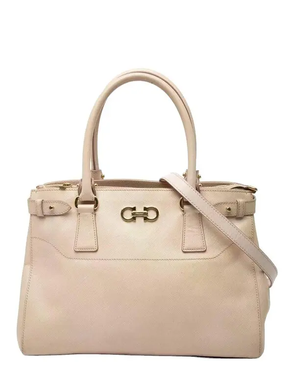 FERRAGAMO Leather Gancini Beky Satchel - Brown
