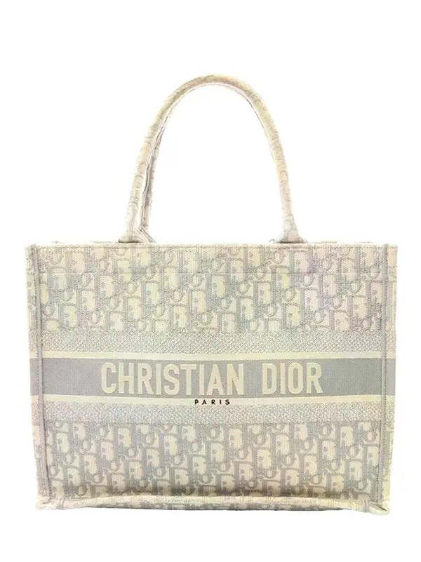 Dior Medium Oblique Embroidered Canvas Book Tote Bag - Grey