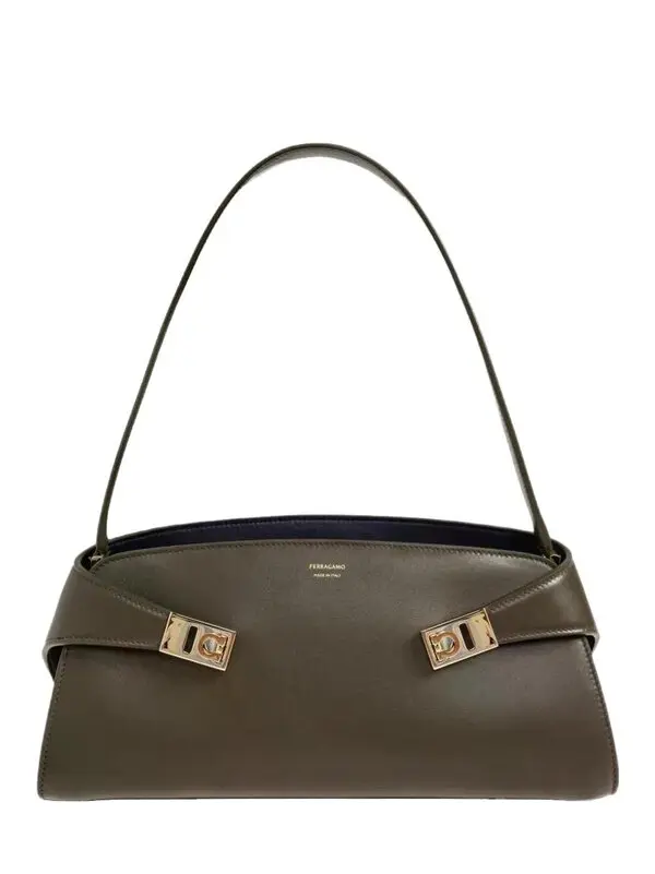 FERRAGAMO Hug Calf Leather Shoulder Bag - Green
