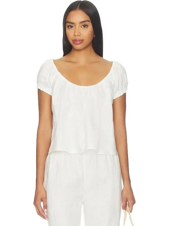 Tularosa Wilma Linen Top With Puff Sleeves - White
