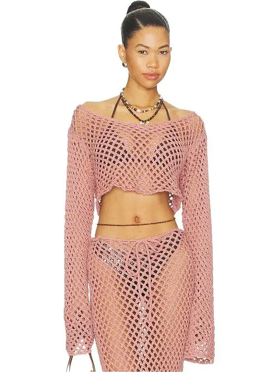 BANANHOT Magen Crochet Knit Shirt - Rose