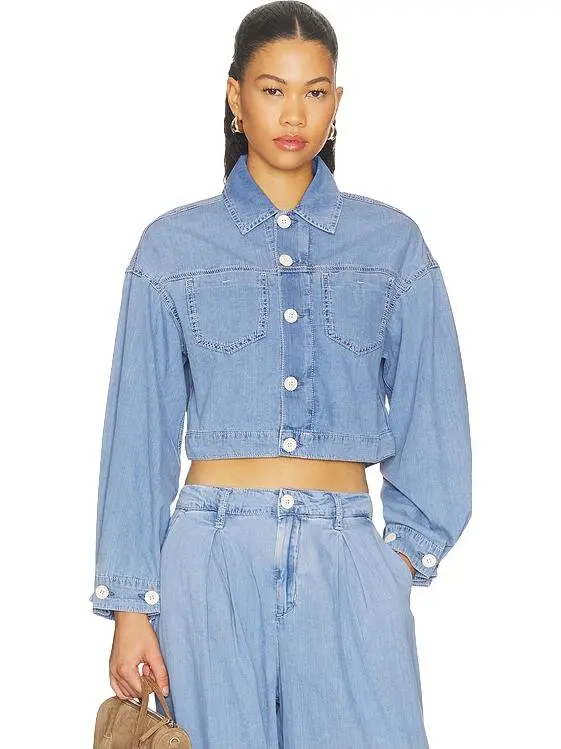 L'Agence Gaines Balloon Sleeve Denim Jacket - Blue