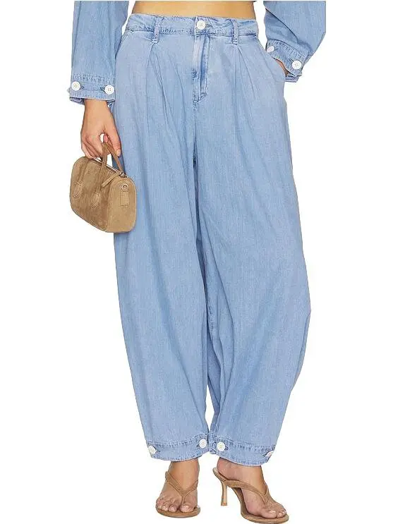 L'Agence Elias Convertible Wide Leg Jeans - Blue