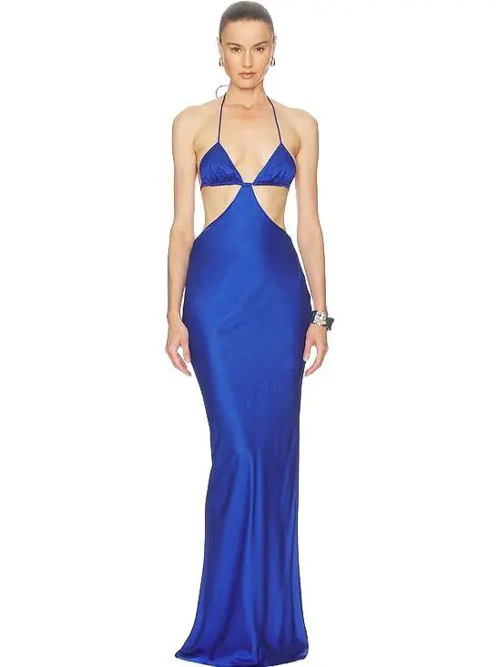 Nbd Naseem Halterneck Maxi Dress With Cut-out Detail - Blue
