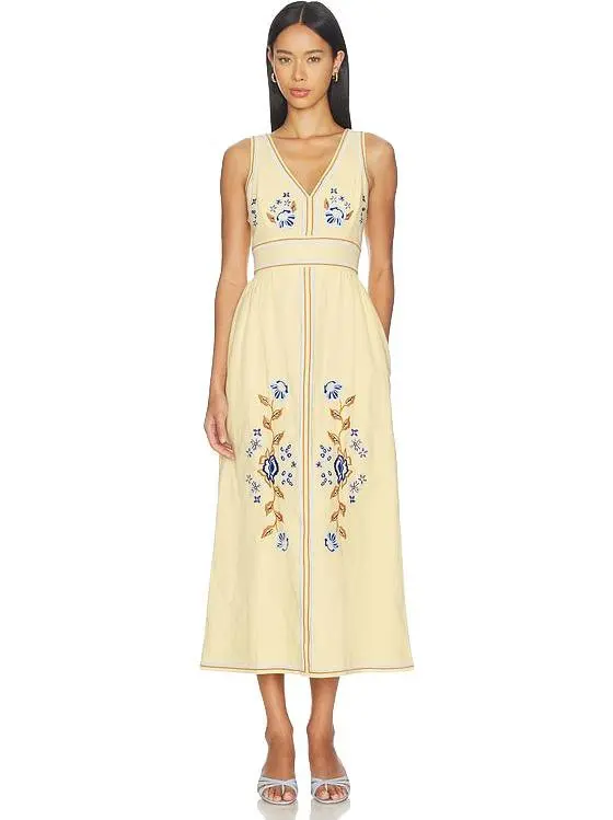 CLEOBELLA Jessamyn Embroidered Ankle Dress - Lemon