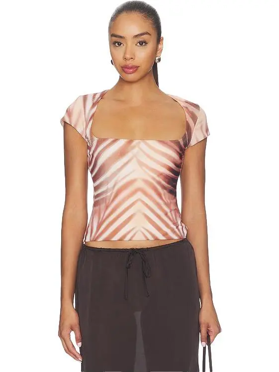 AFRM Winona Printed Mesh Top - Brown