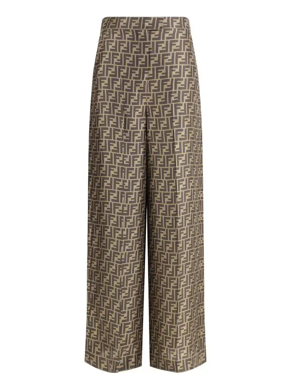 Fendi Silk Monogram Pattern Palazzo Pants - Brown