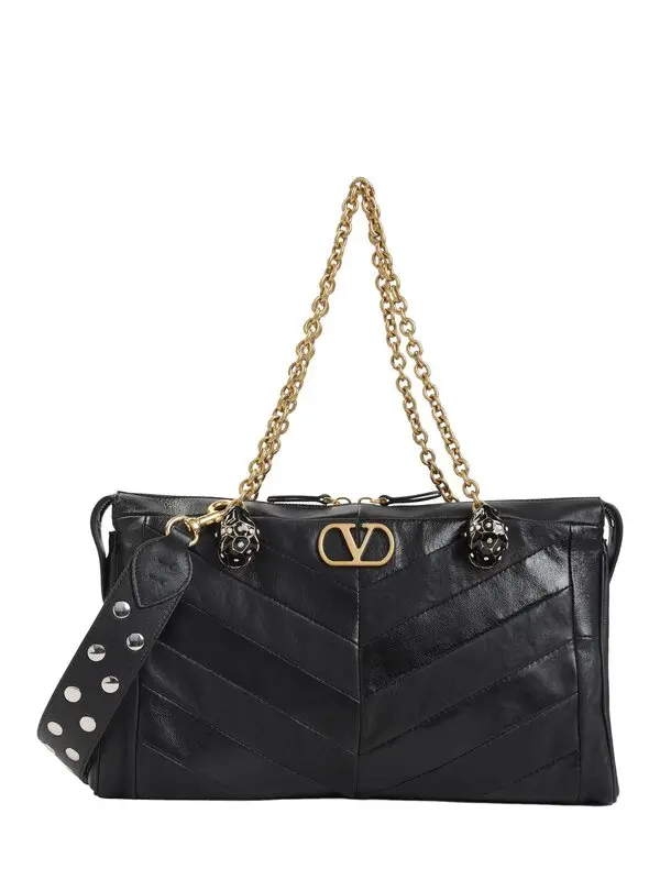 Valentino Garavani Panthea Lambskin Tote Bag With Gold-toned Hardware - Black