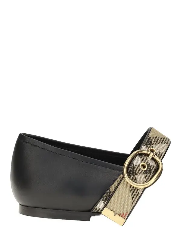 Burberry Robin Leather Ballerinas With Check Strap - Black