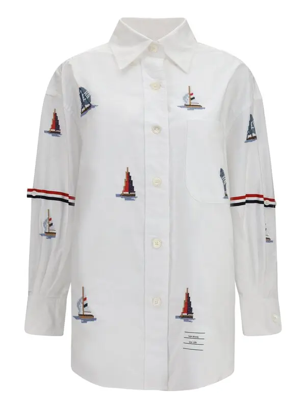 Thom Browne Oversized Sailboat Embroidered Shirt - White