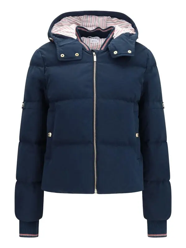 Thom Browne Waxed Technical Puffer Jacket With Hood - Blue