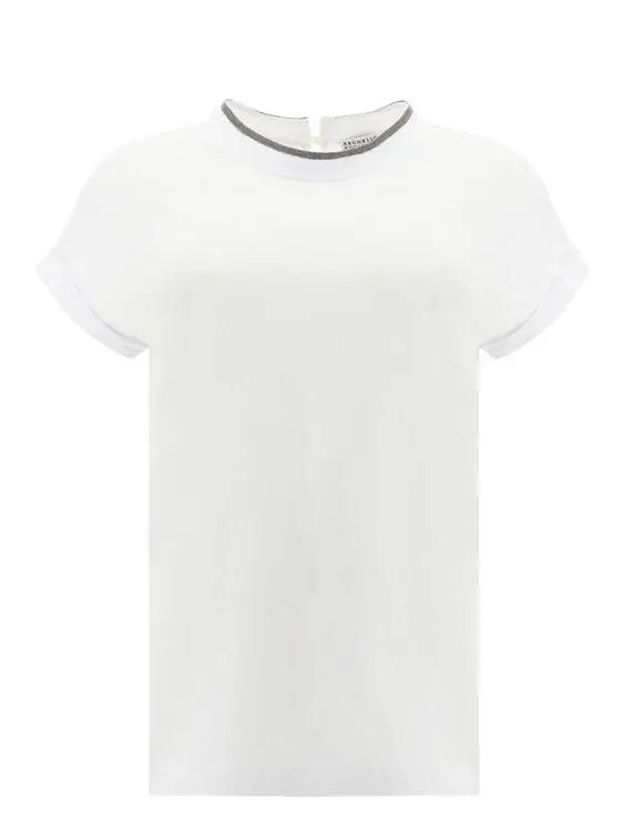 Brunello Cucinelli Cotton T-shirt With Monili Embellishment - White