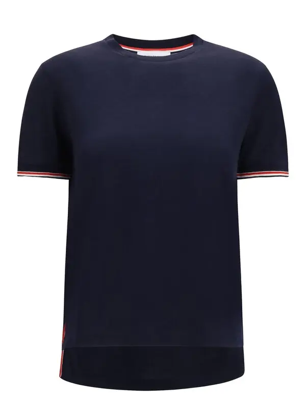 Thom Browne Wool-blend T-shirt With Contrasting Trims - Blue