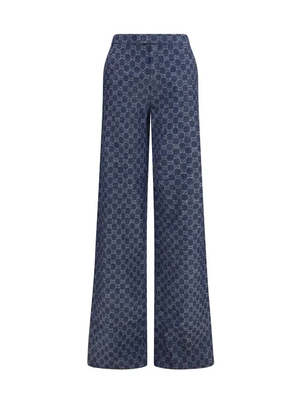 Gucci Gg Cotton Jacquard Denim Pants - Blue