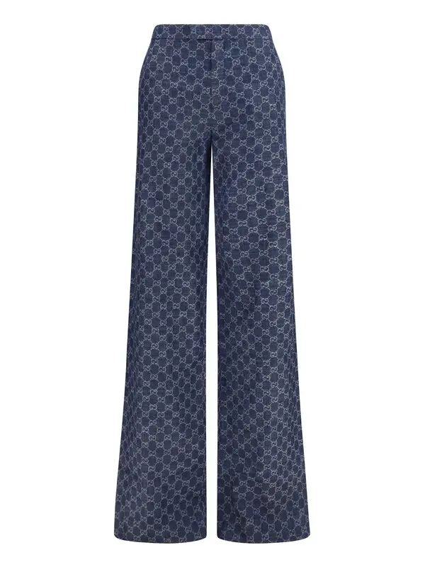 Gucci Gg Cotton Jacquard Denim Pants - Blue