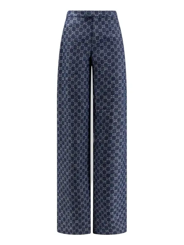Gucci Cotton Denim Trousers With Gg Motif - Blue