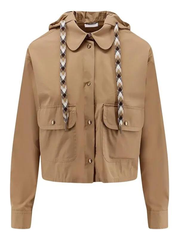 Moncler Cotton Blend Shirt Jacket With Drawstring Hood - Cream