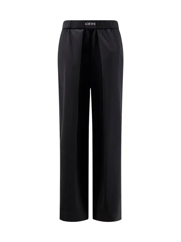 Loewe Wool Trousers With Logo Detail - Black