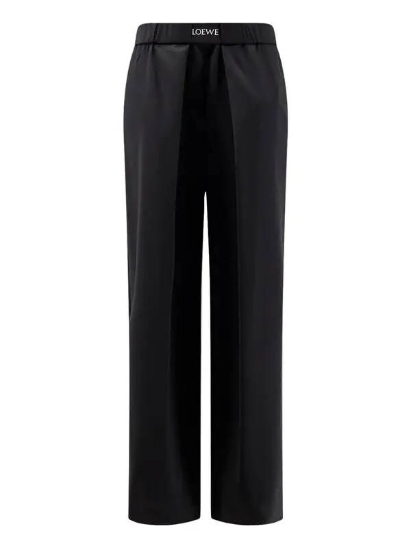 Loewe Wool Trousers With Logo Detail - Black