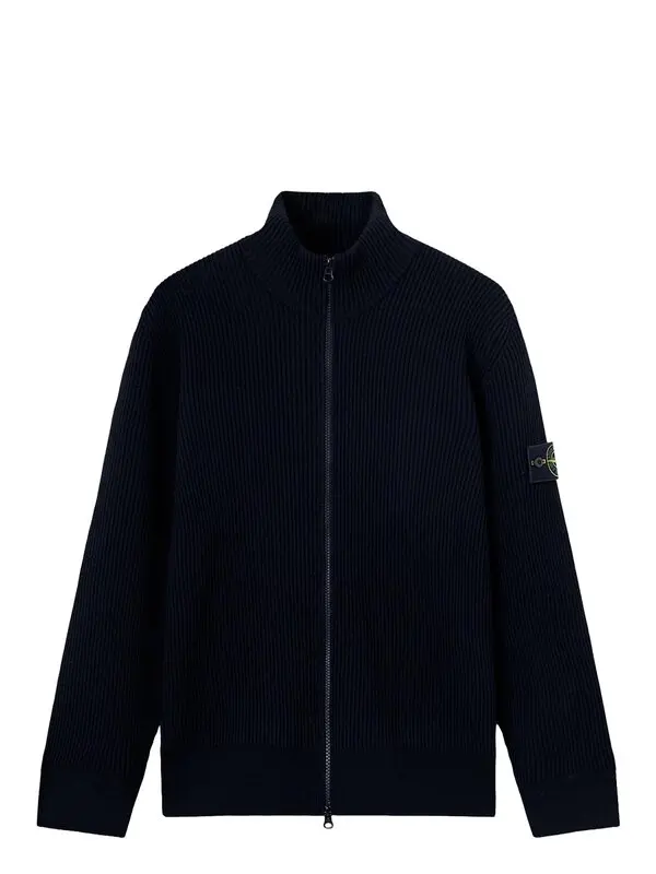 Stone Island Virgin Wool Cardigan With Side Logo Patch - Multicolor